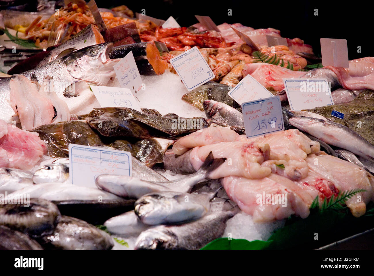 La Boqueria market food fish close up details Barcelona Stock Photo - Alamy