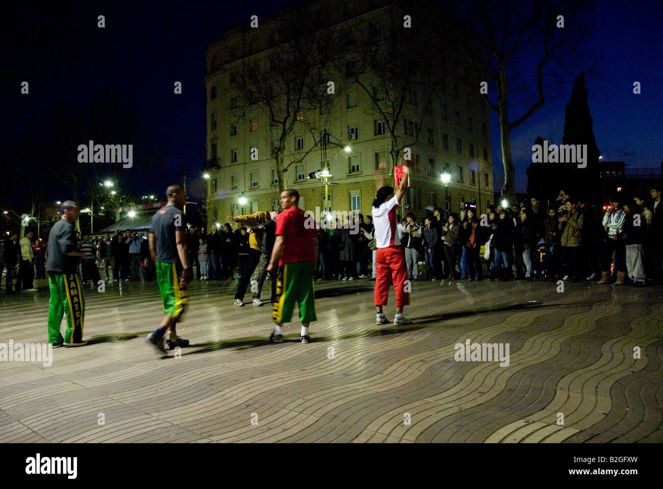 dancing in the rambla capoeira with spectator in the evening barcelona ...