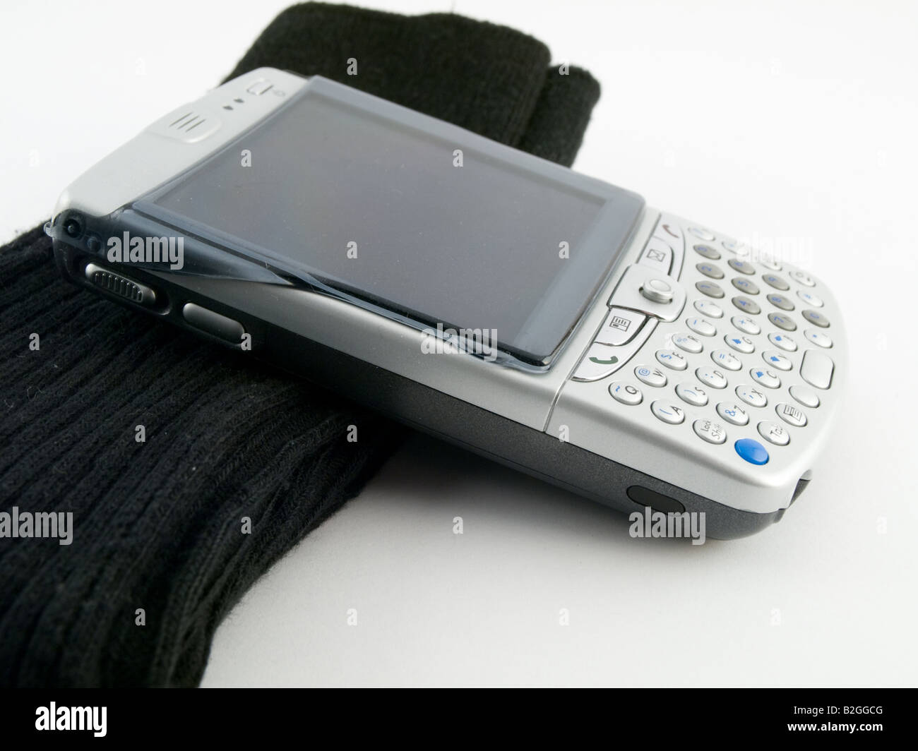 PDA Cellphone with Black Work Business Socks on White Background Stock ...
