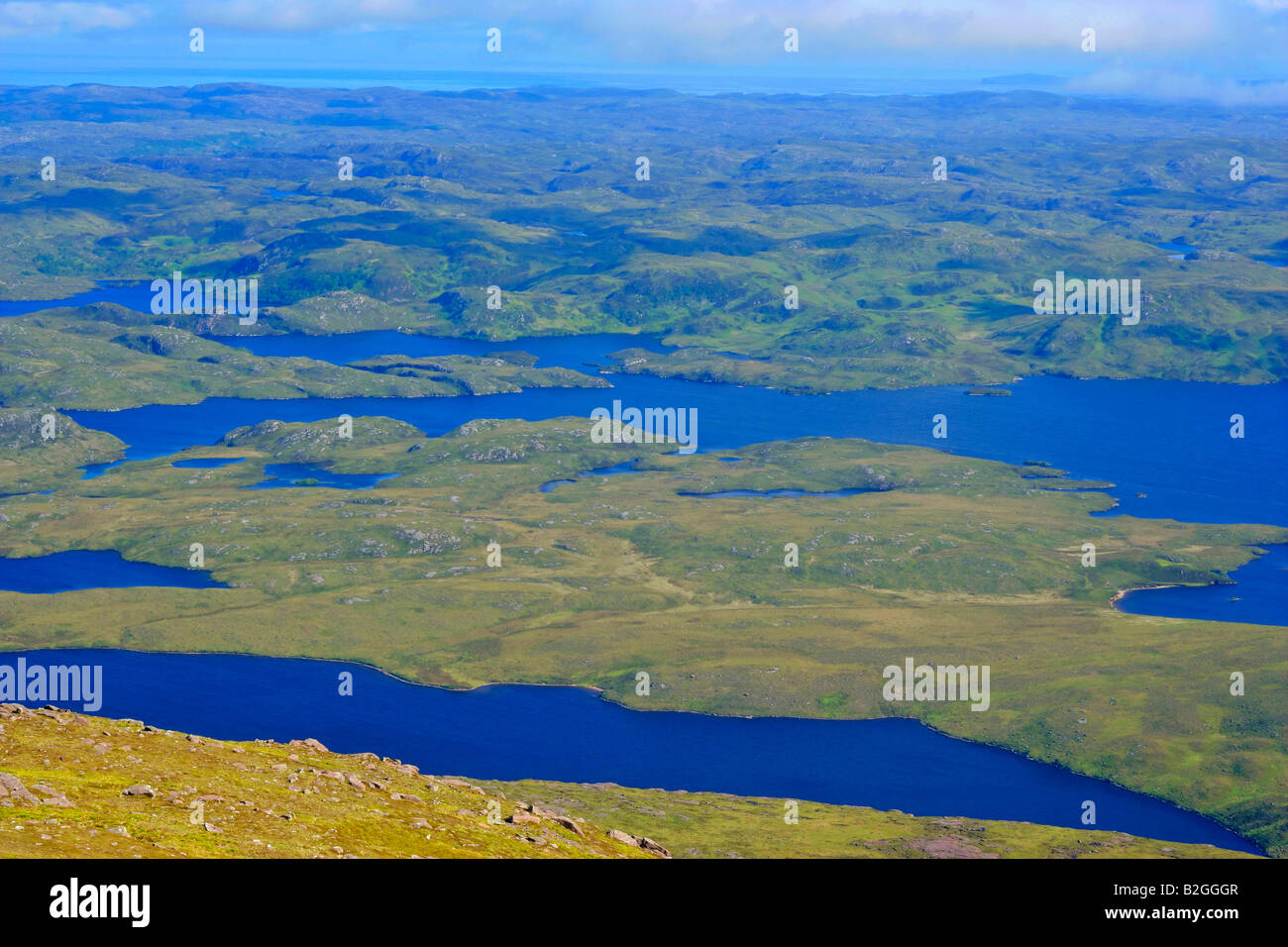 aerial view lakelands landscape Stac Pollaidh Nature Reserve Wester ...