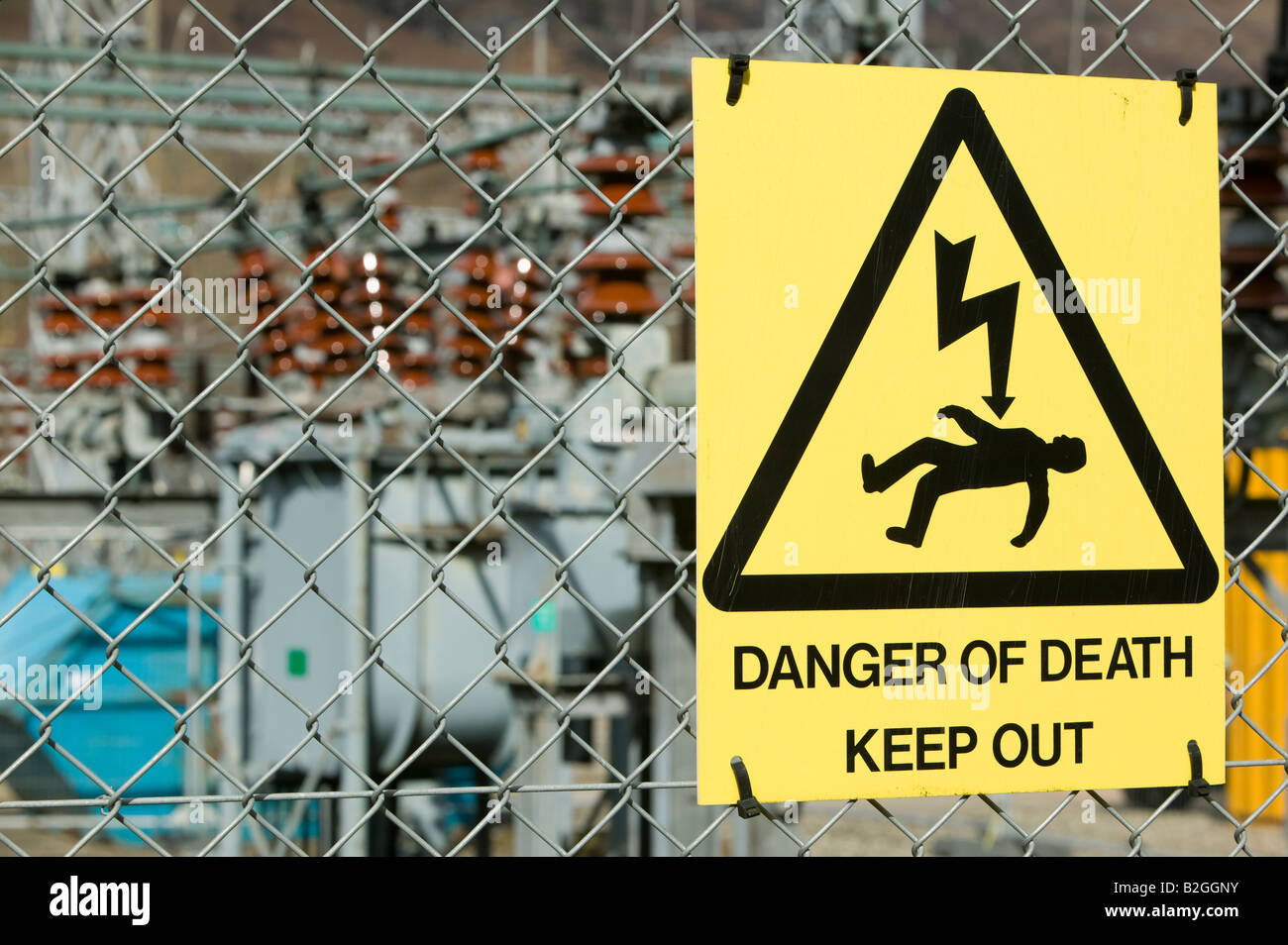 Electricity Substation Warning Sign High Resolution Stock Photography ...