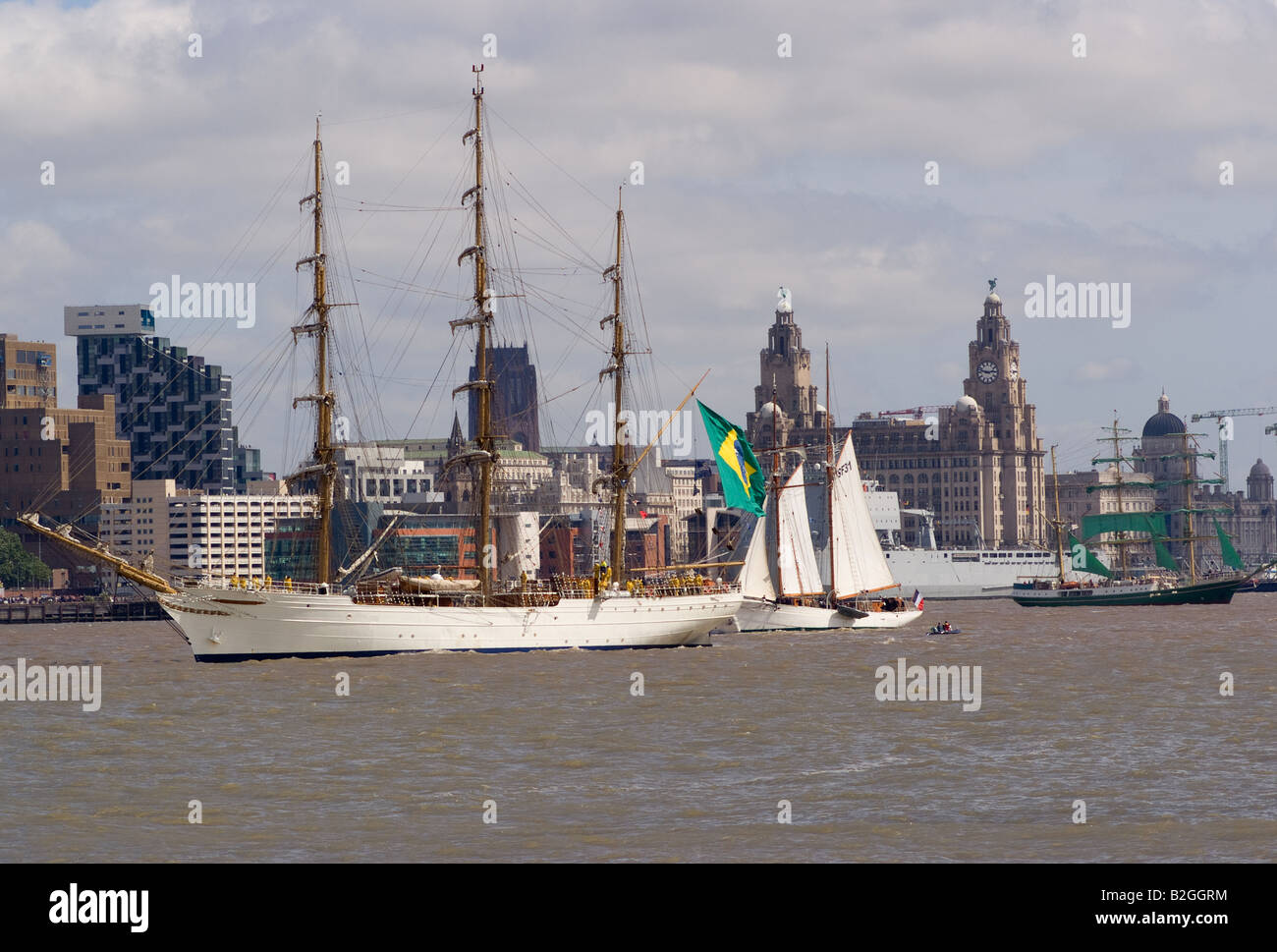 The Brazilian Tall Ship Cisne Branco Leaving the River Mersey in ...