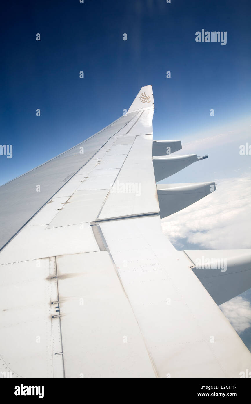 Looking out of the aircraft window during an Emirates flight onto the ...