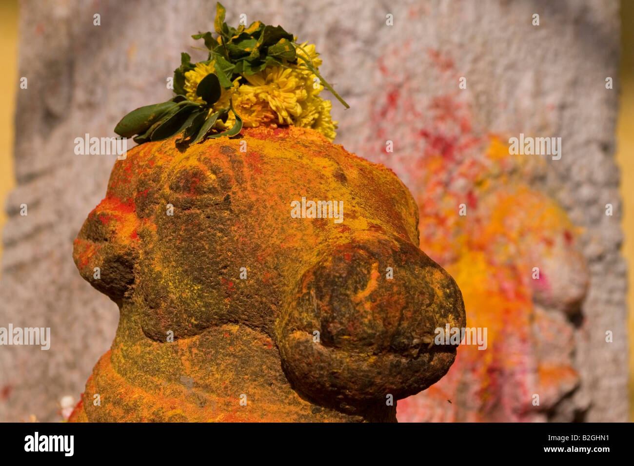 A Nandi statue in a south Indian Hindu temple. Nandi the bull is the ...