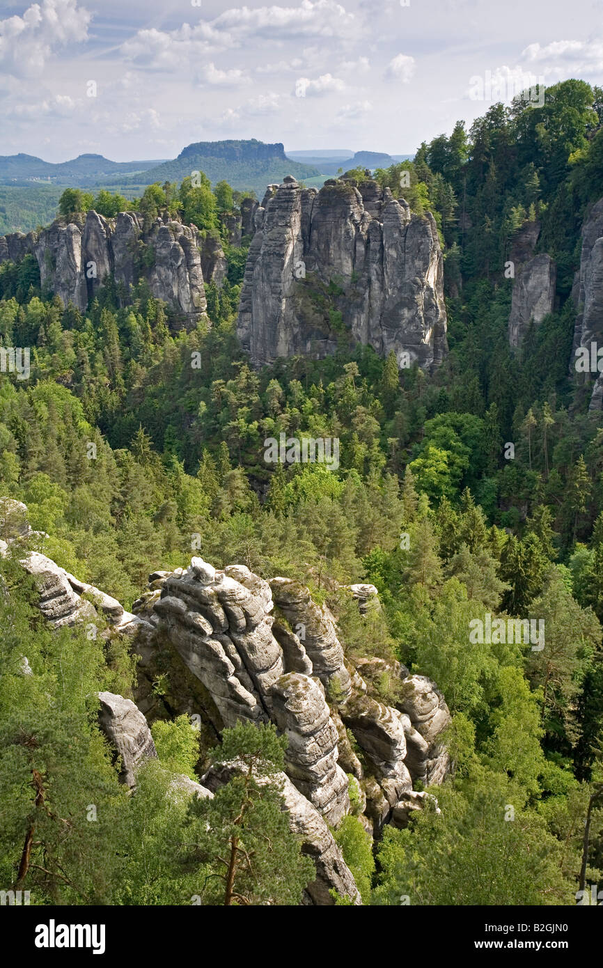 Landscape Bastei landmark Elbe Sandstone np National park Saxonia ...