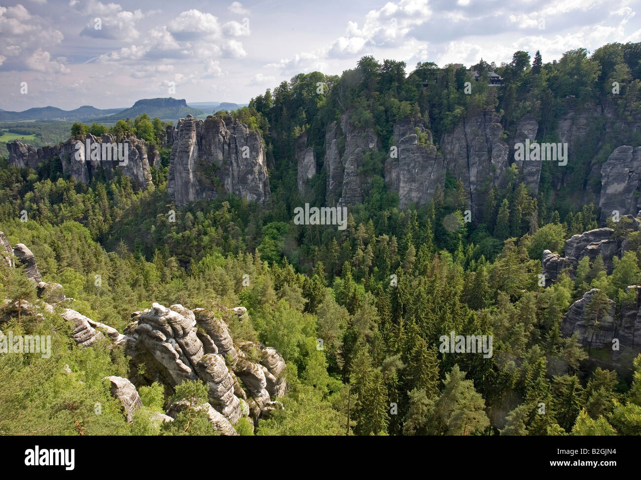 Landscape Bastei landmark Elbe Sandstone np National park Saxonia ...
