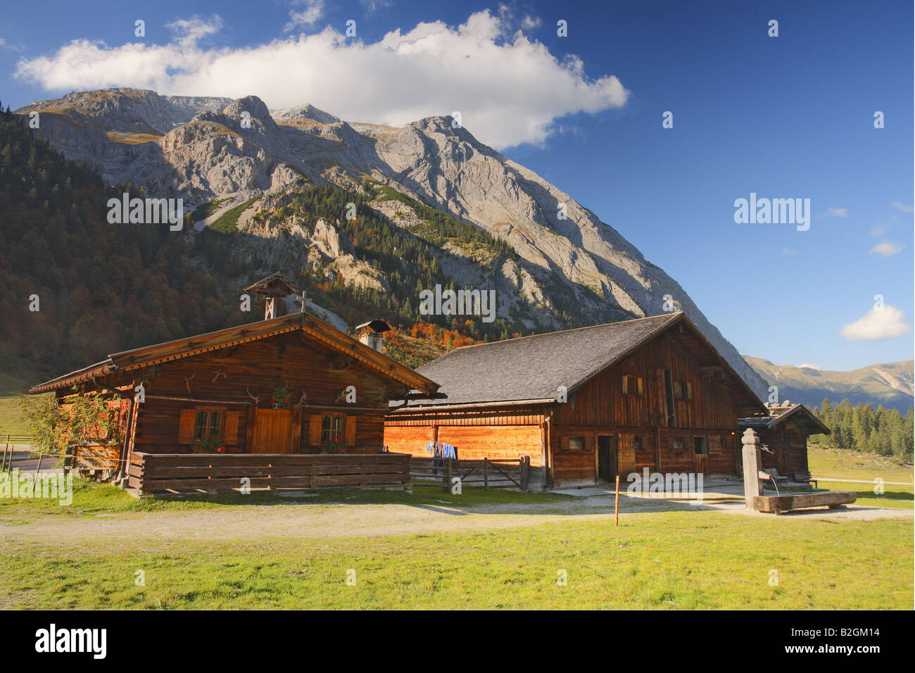 alpine hut valley alps austria autumn tyrol Engalm autumn mountains ...