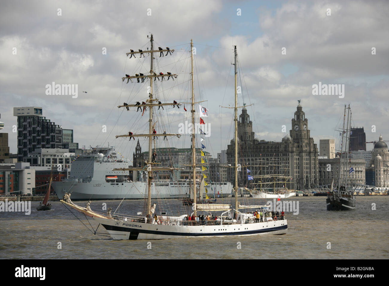 City of Liverpool, England. Sail ship SS Pogoria on the River Mersey ...