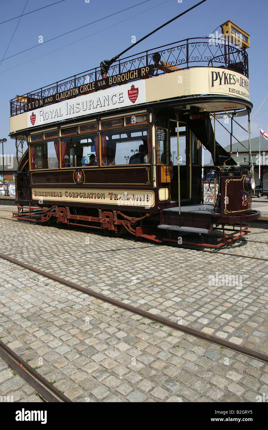 Town of Birkenhead, England. The number 20 double deck enclosed tram at ...