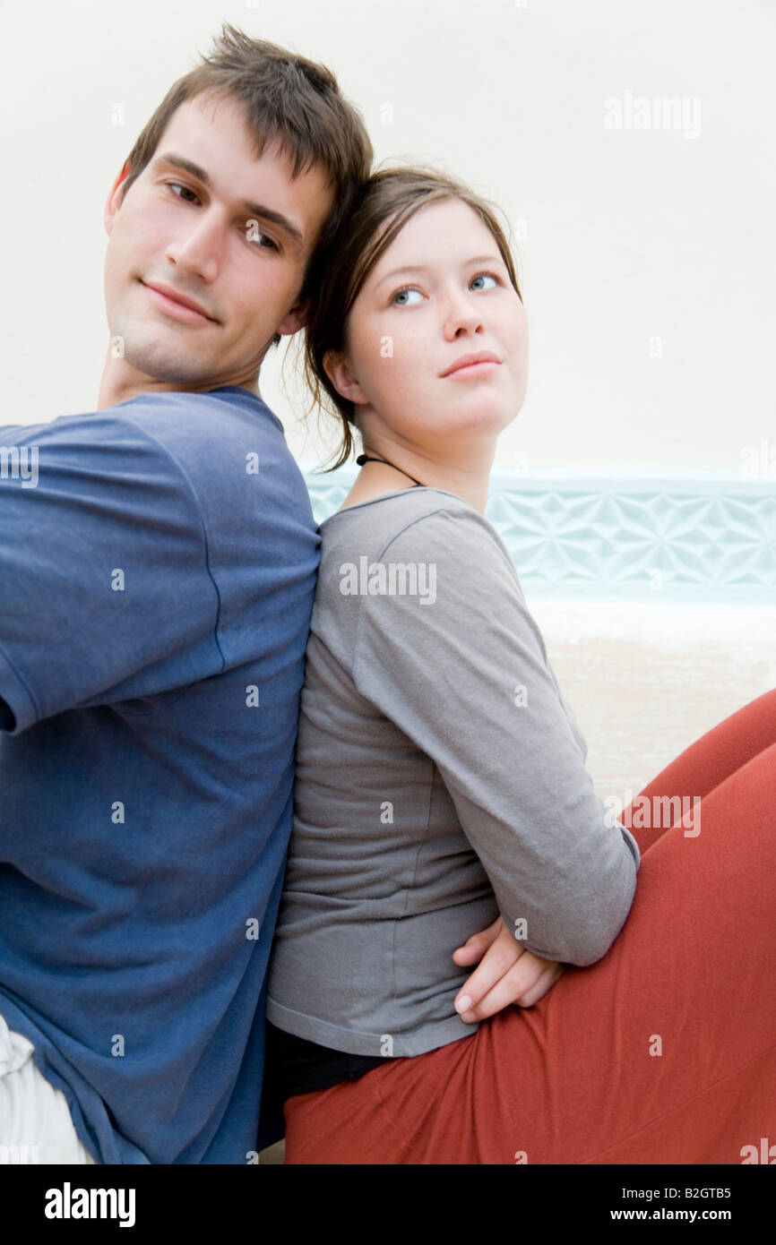 lovers pair couple man woman harmonic in love together romantic side by ...