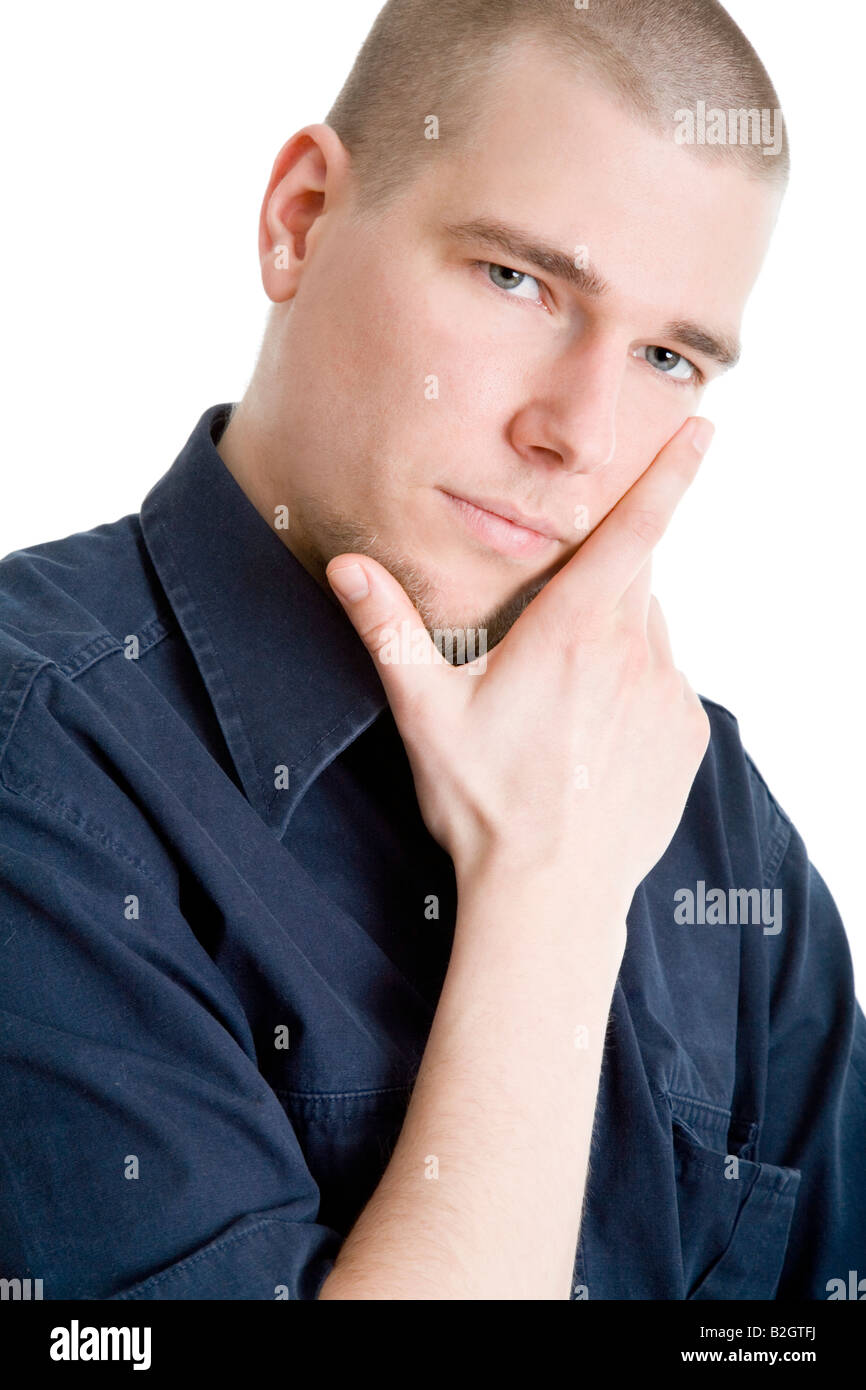 portrait contemplative musing reflective young man people Stock Photo ...