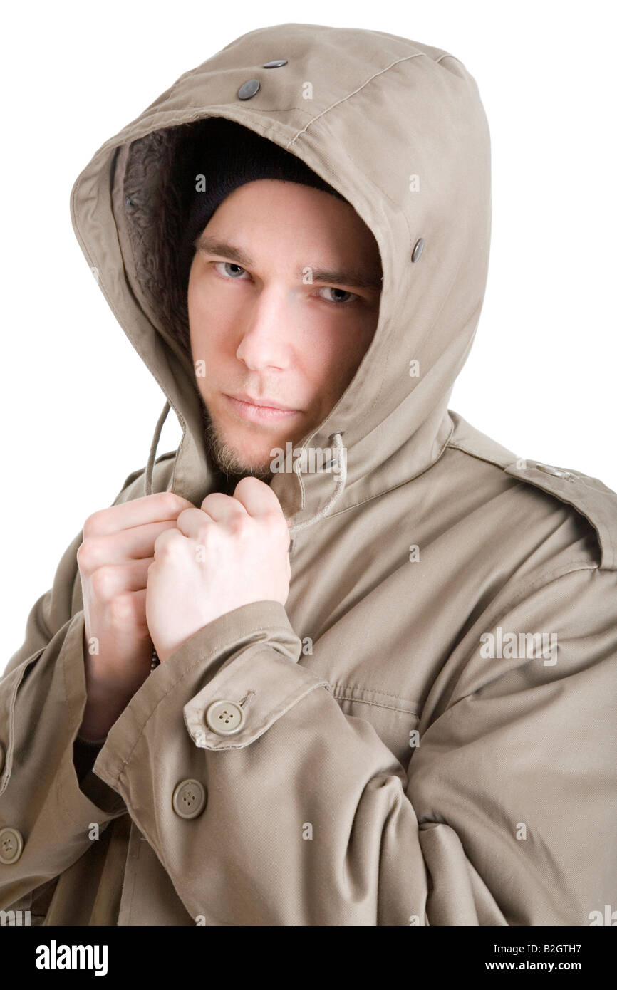 hooded parka young man people life style people music youth culture ...