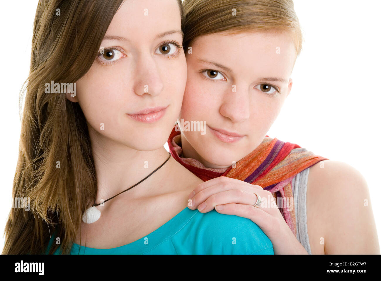 laughing smiling female friends big sister kid sister siblings portrait ...