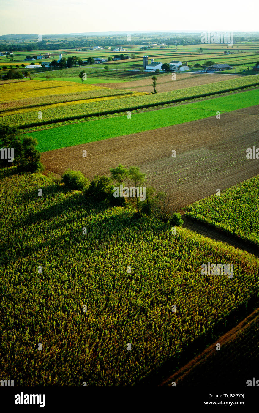 Aerial view of rural Pennsylvania Dutch Country, extremely fertile ...