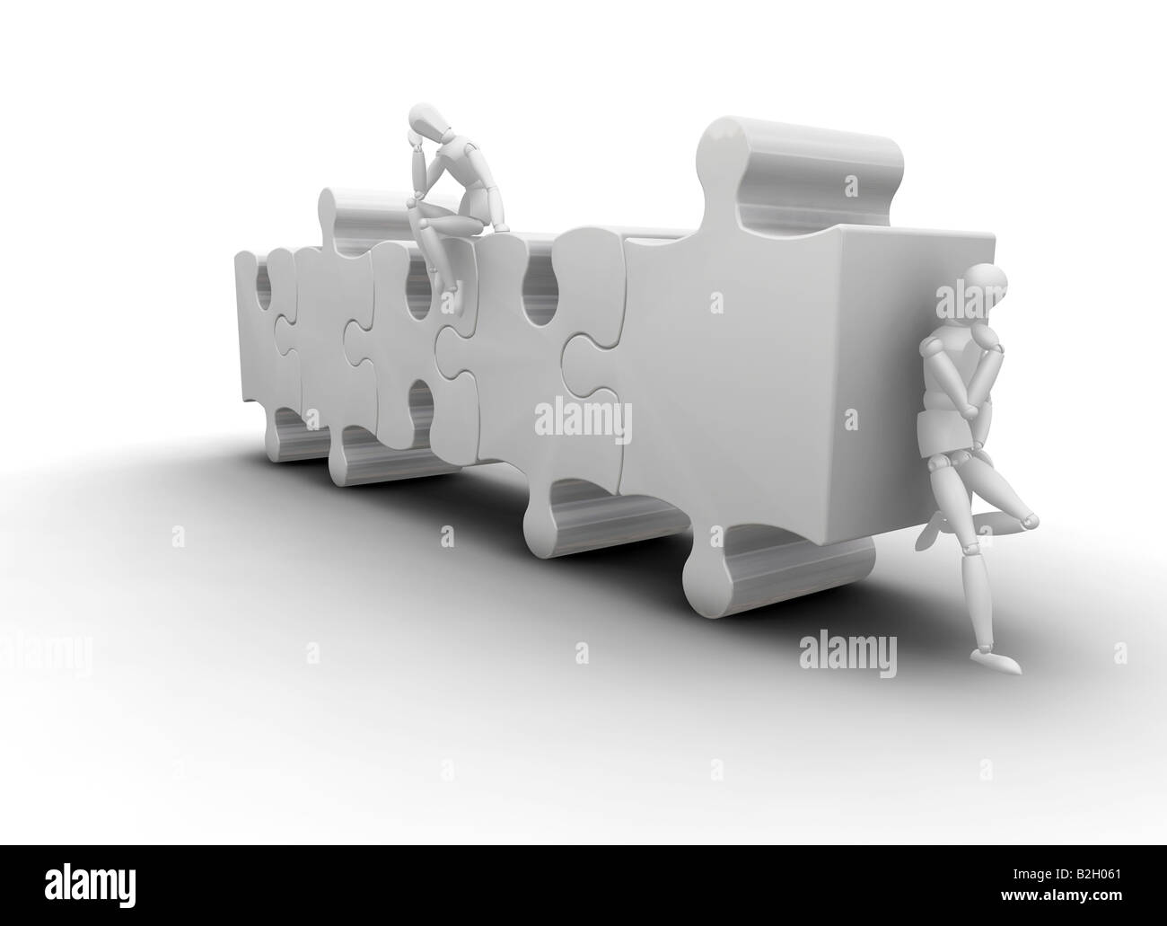 3D render of men on puzzle pieces thinking Stock Photo - Alamy