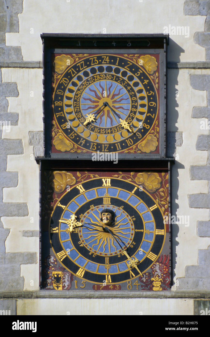 Renaissance Tower clock at Town Hall at Untermarkt in Goerlitz Saxony ...