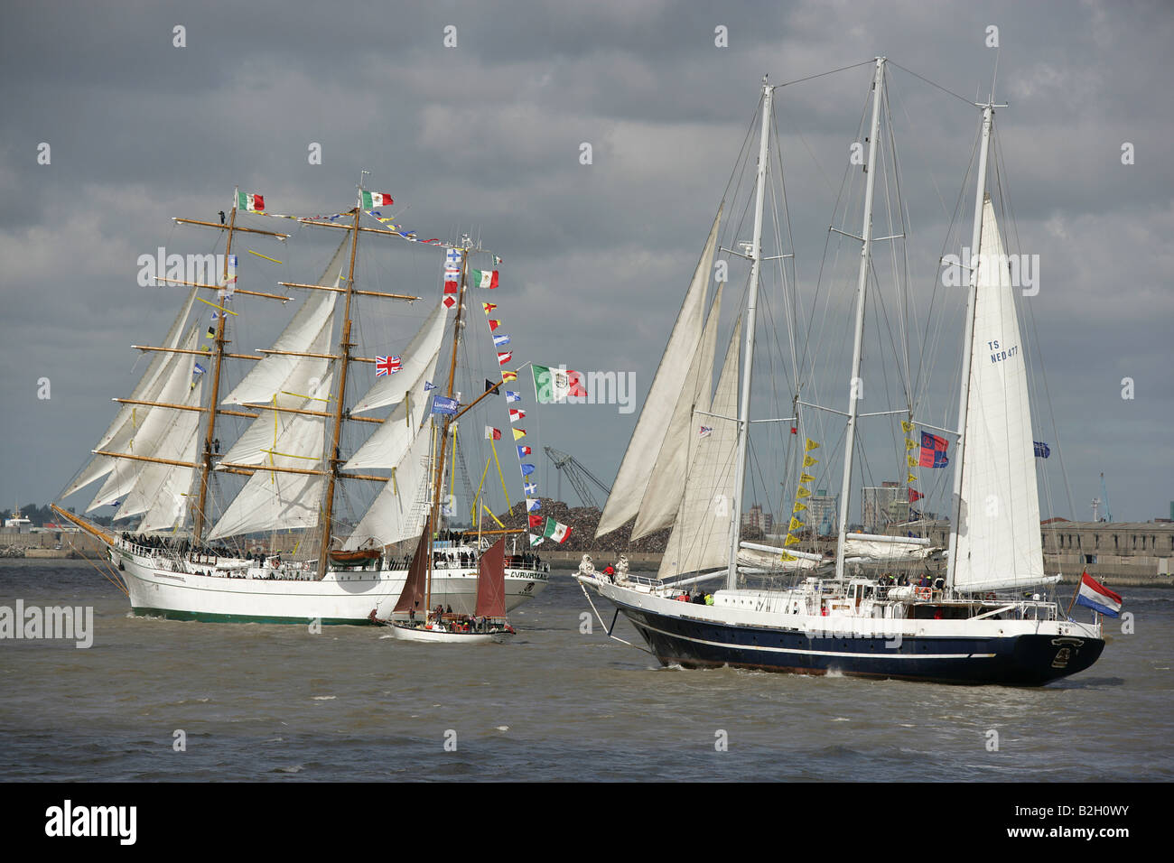 City of Liverpool, England. Sail ships on the River Mersey partaking in ...