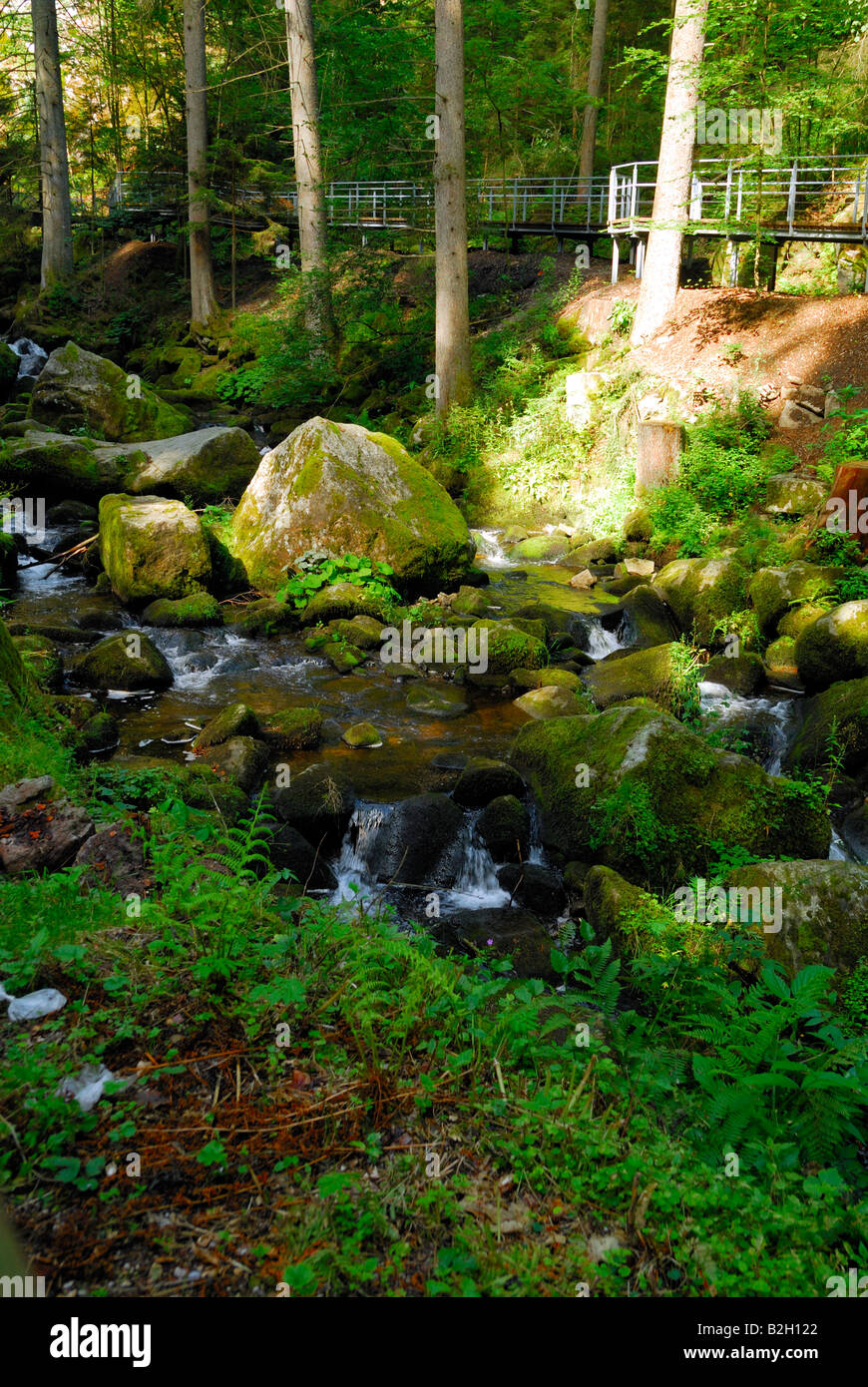 The Triberg Wasserfall waterfall where the Gutach River plunges over a ...