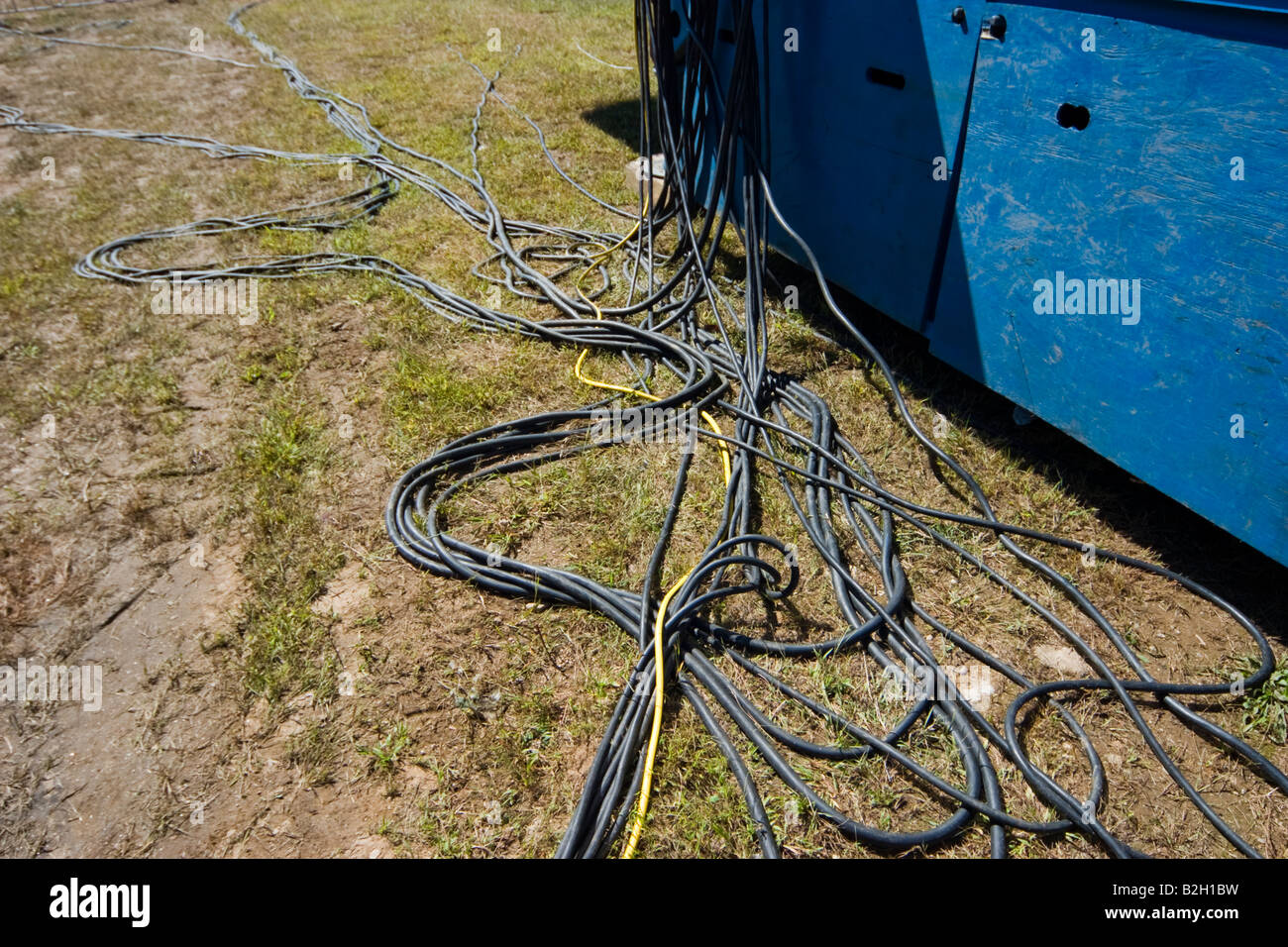 Electrical cables looking like a pile of spaghetti laying together on ...