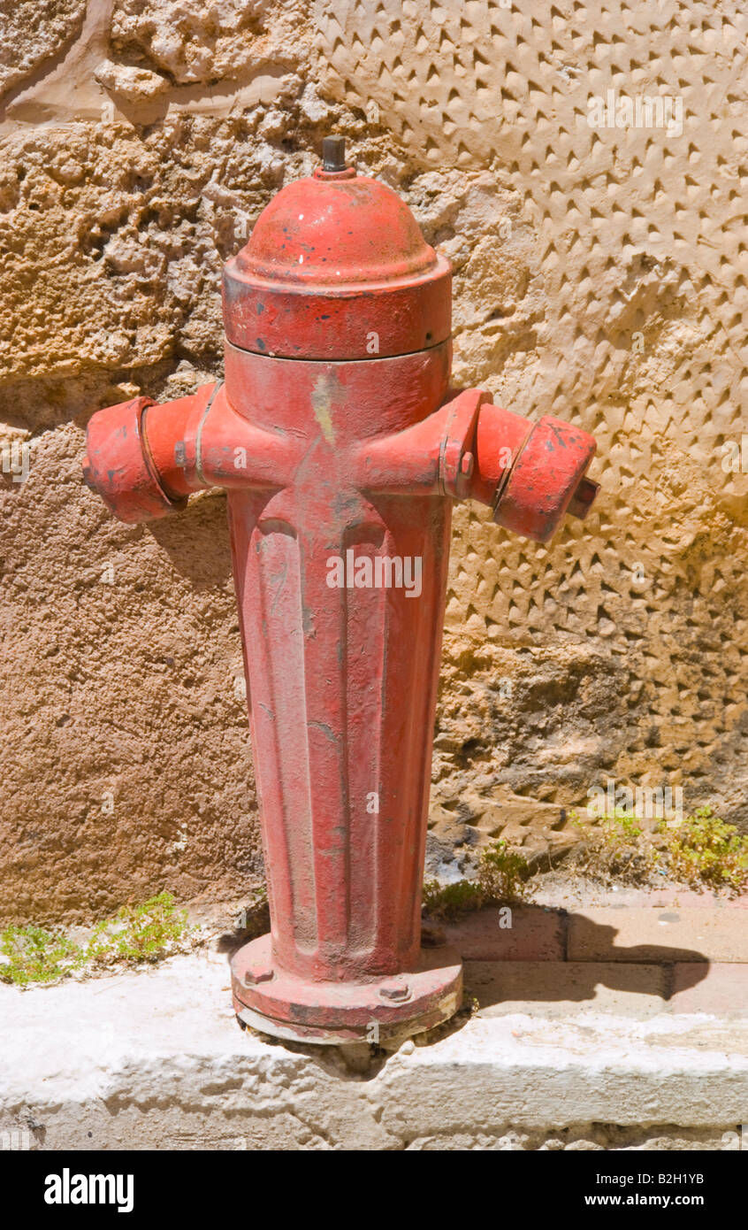 Red fire hydrant in Malia Old Town on the Greek Mediterranean island of ...