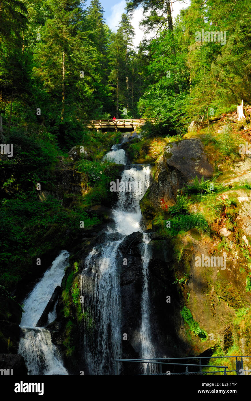 The Triberg Wasserfall waterfall where the Gutach River plunges over a ...