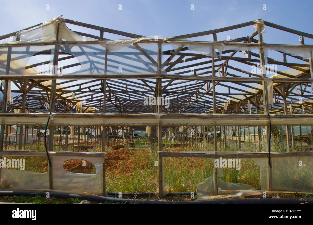 Derelict greenhouse on farm at Malia Old Town on the Greek ...