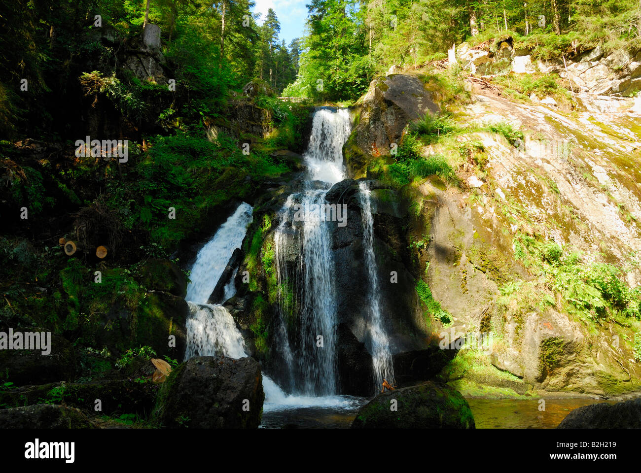 The Triberg Wasserfall waterfall where the Gutach River plunges over a ...