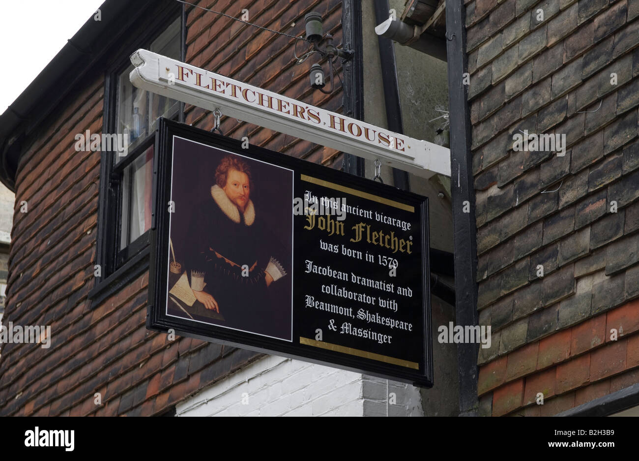 Sign marking birthplace of Jacobean dramatist John Fletcher in Rye in ...