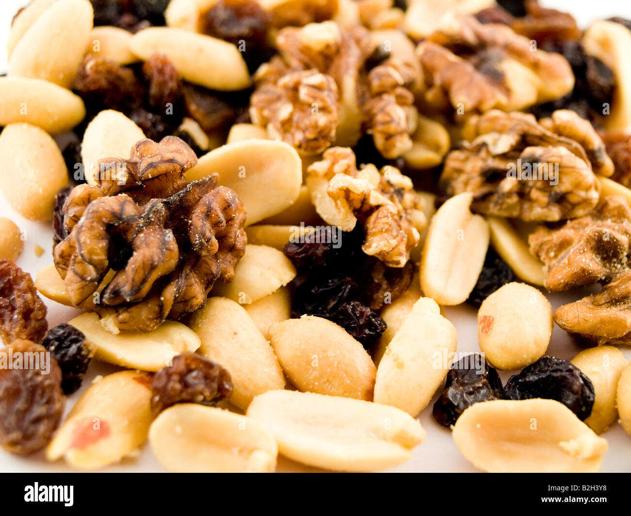 Close Up Walnuts Peanuts and Dried Fruit on White Background Macro Near ...
