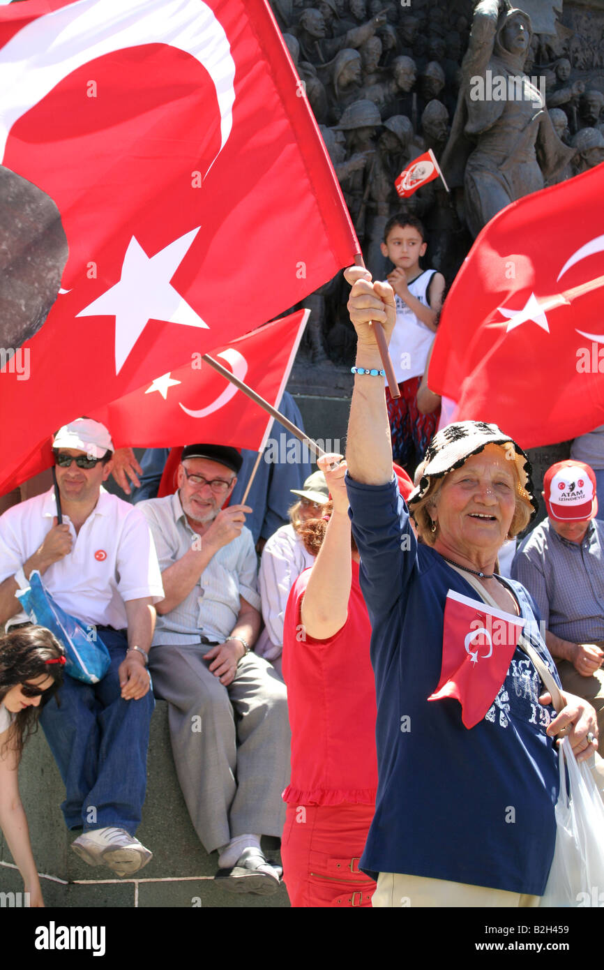 people are marching with Turkish flags in the pro secular rally in ...