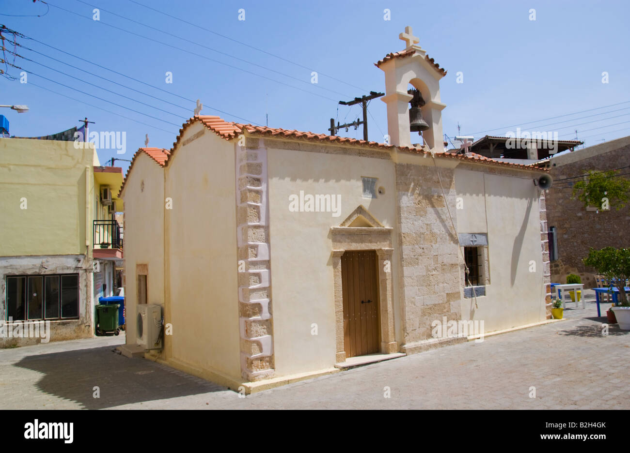 Exterior of small traditional church in Malia Old Town on the Greek ...