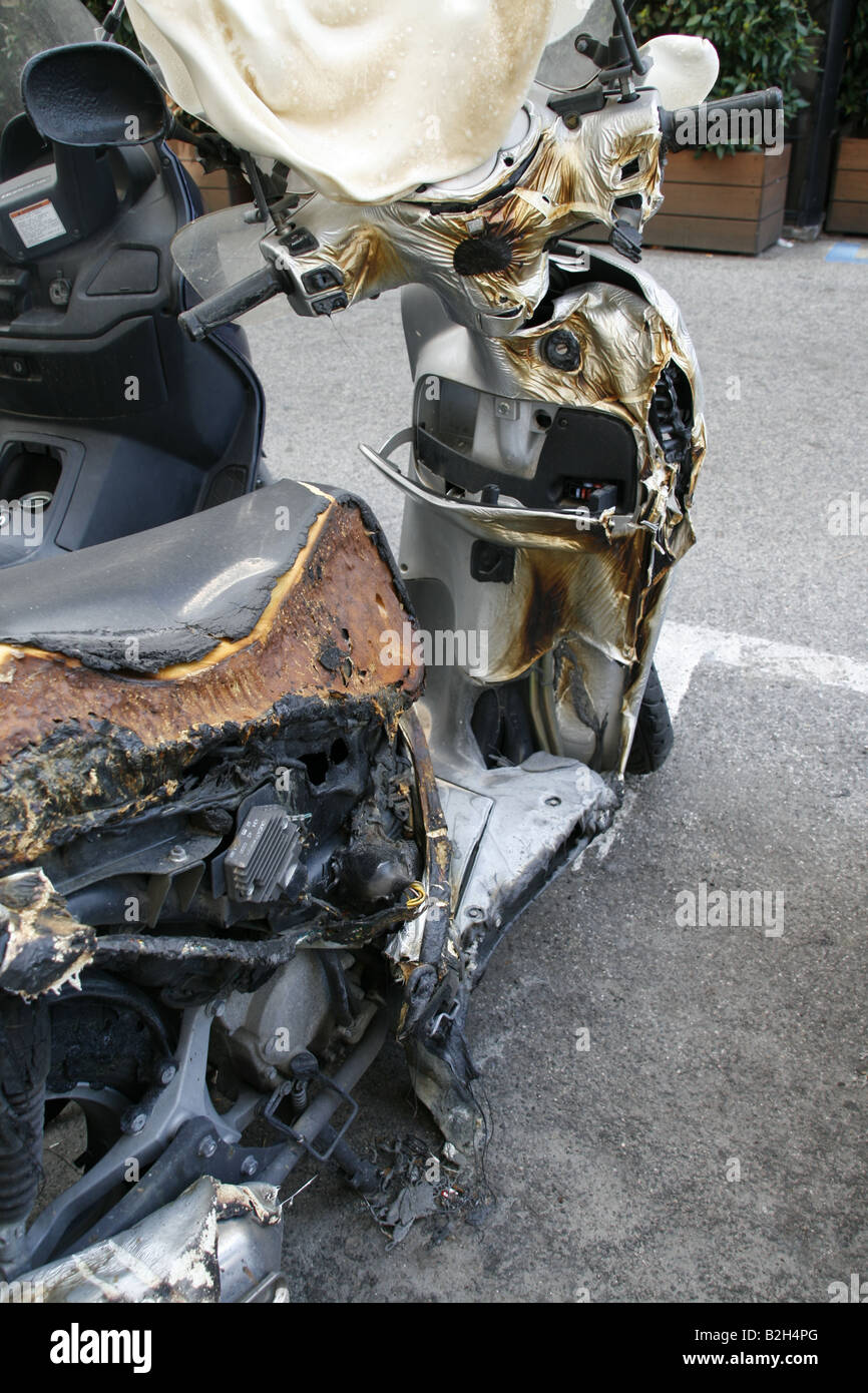 fire destroyed scooter motorbike in arson attack Stock Photo - Alamy