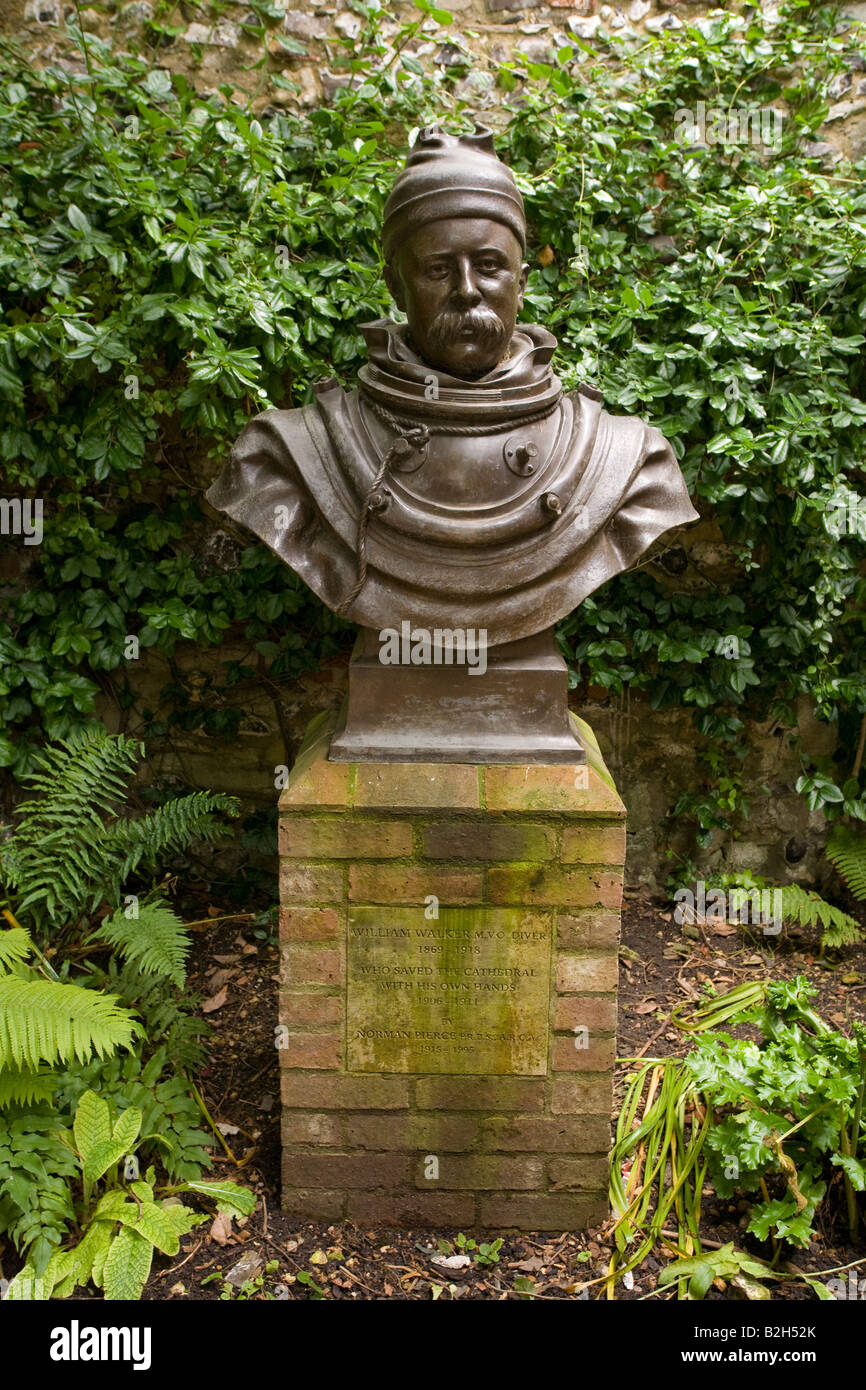 Bronze bust of William Walker diver who saved Winchester Cathedral ...