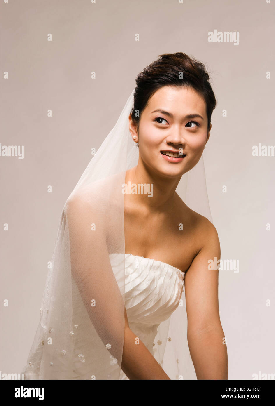 Smiling wedding dress life events looking away hi-res stock photography ...