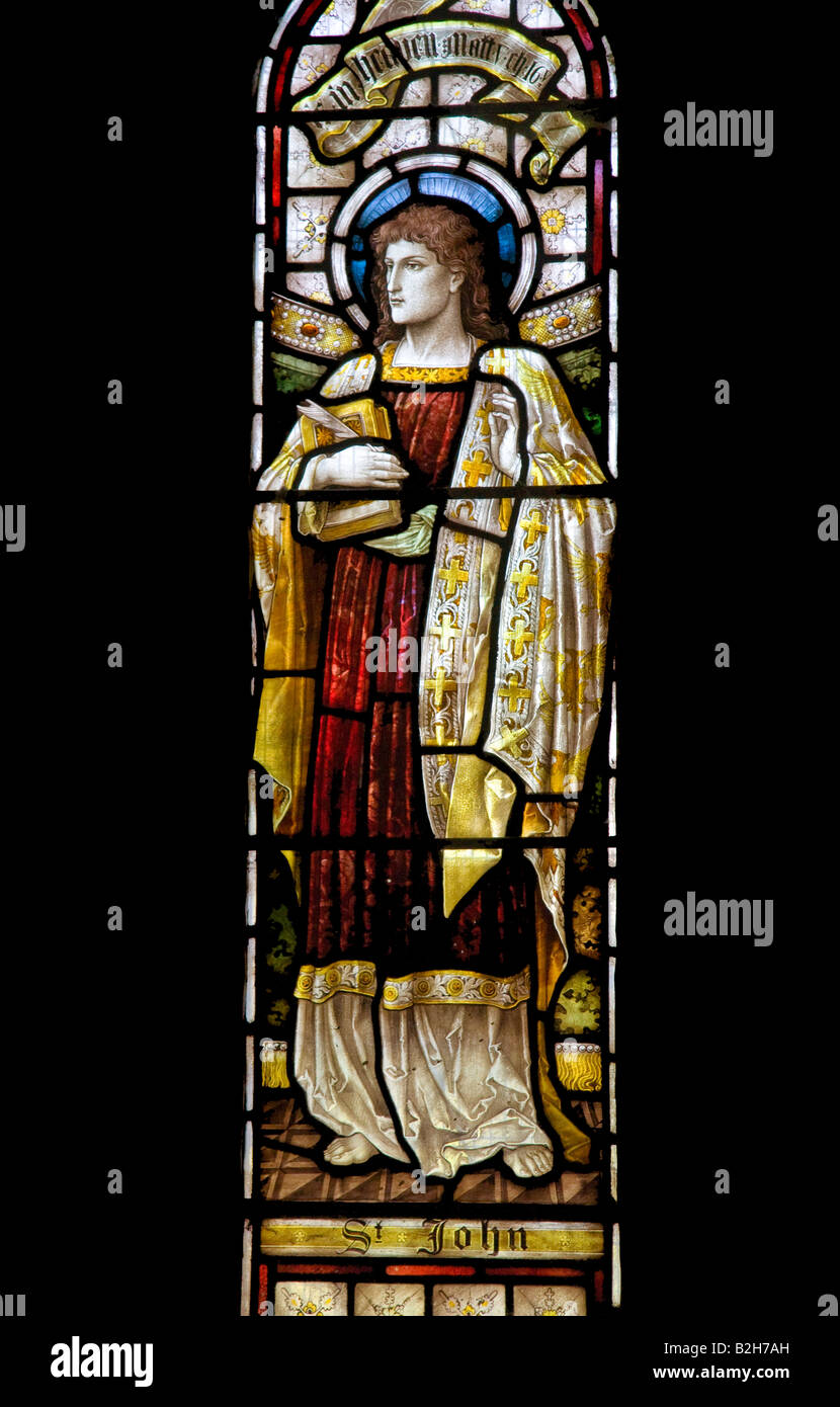 Stained glass window of St John Trellech parish church Wales UK Stock ...