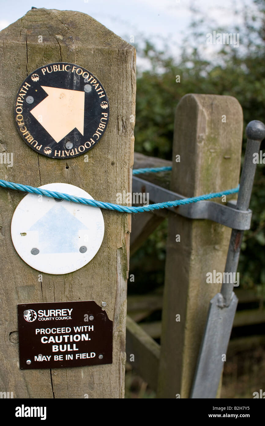 A gatepost with waymark signs Stock Photo - Alamy