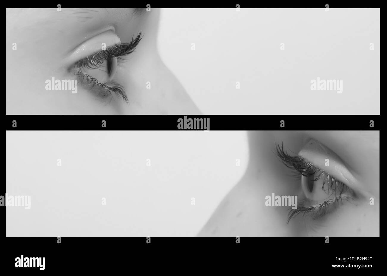 Eyes from two sides of a girl's face Stock Photo - Alamy