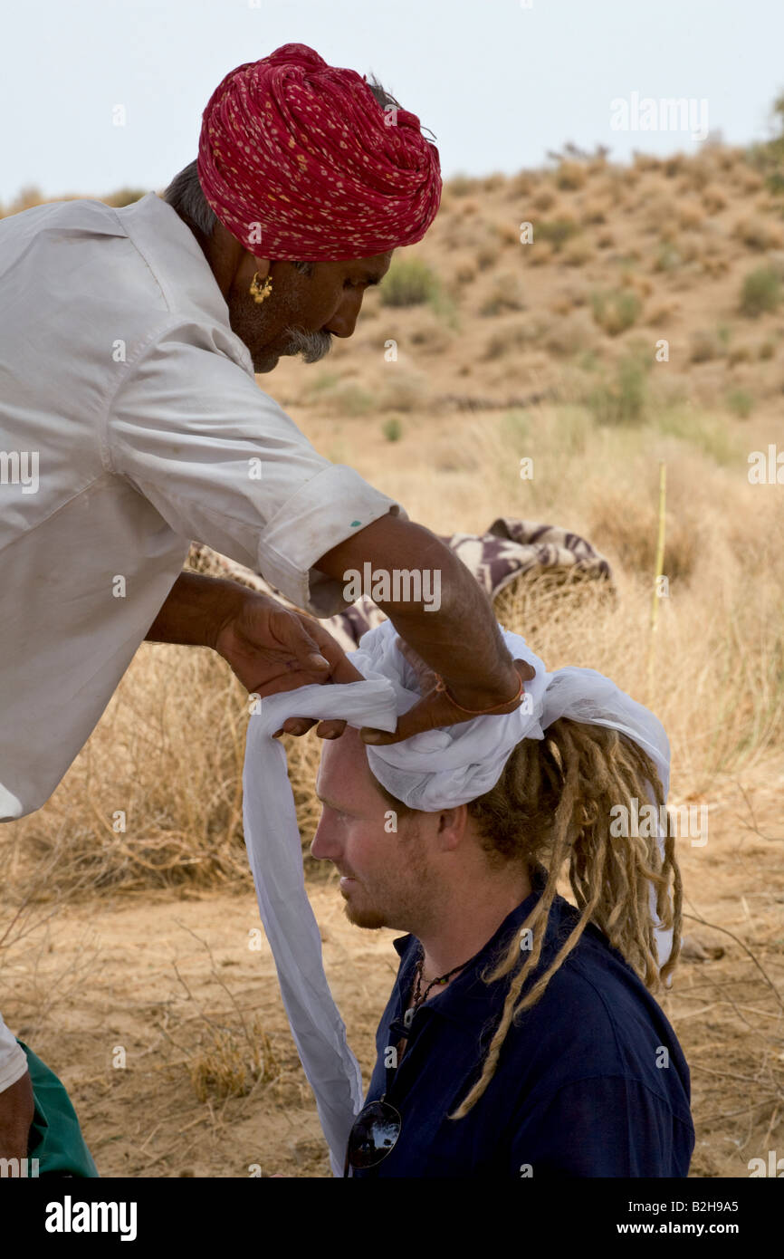 Dutch tourist has his dreads wrapped in a TURBAN in the THAR DESERT ...