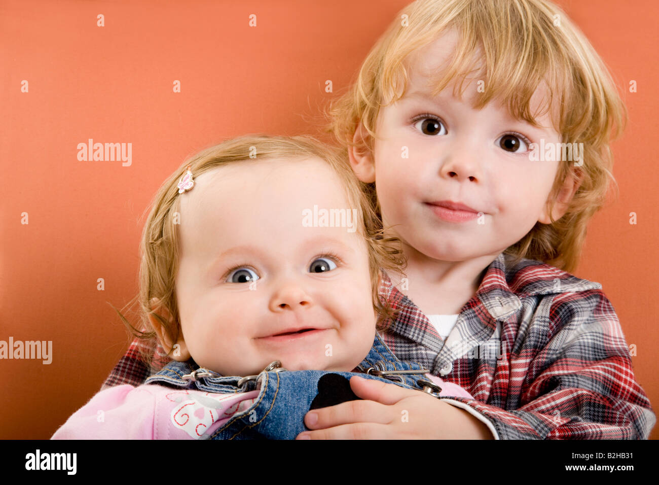 brother siter children kids siblings sibs smiling portrait Stock Photo ...
