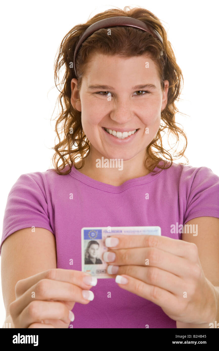 young woman showing drivers licence Stock Photo - Alamy