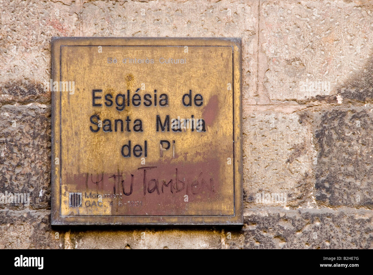 santa maria church sign barcelona Stock Photo - Alamy