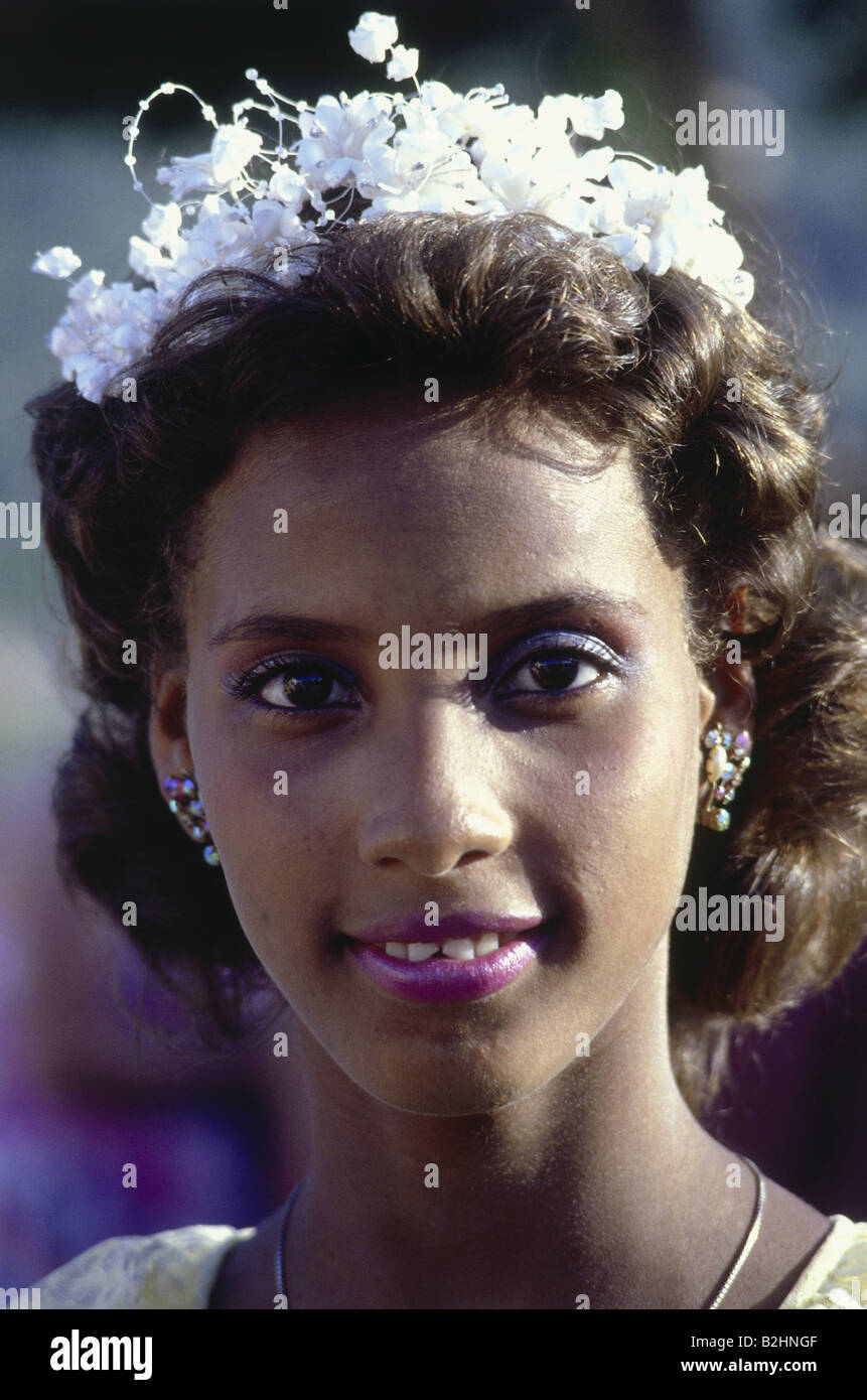 people, women, Cuba, young Cuban with bride jewellery on head, ethnic ...