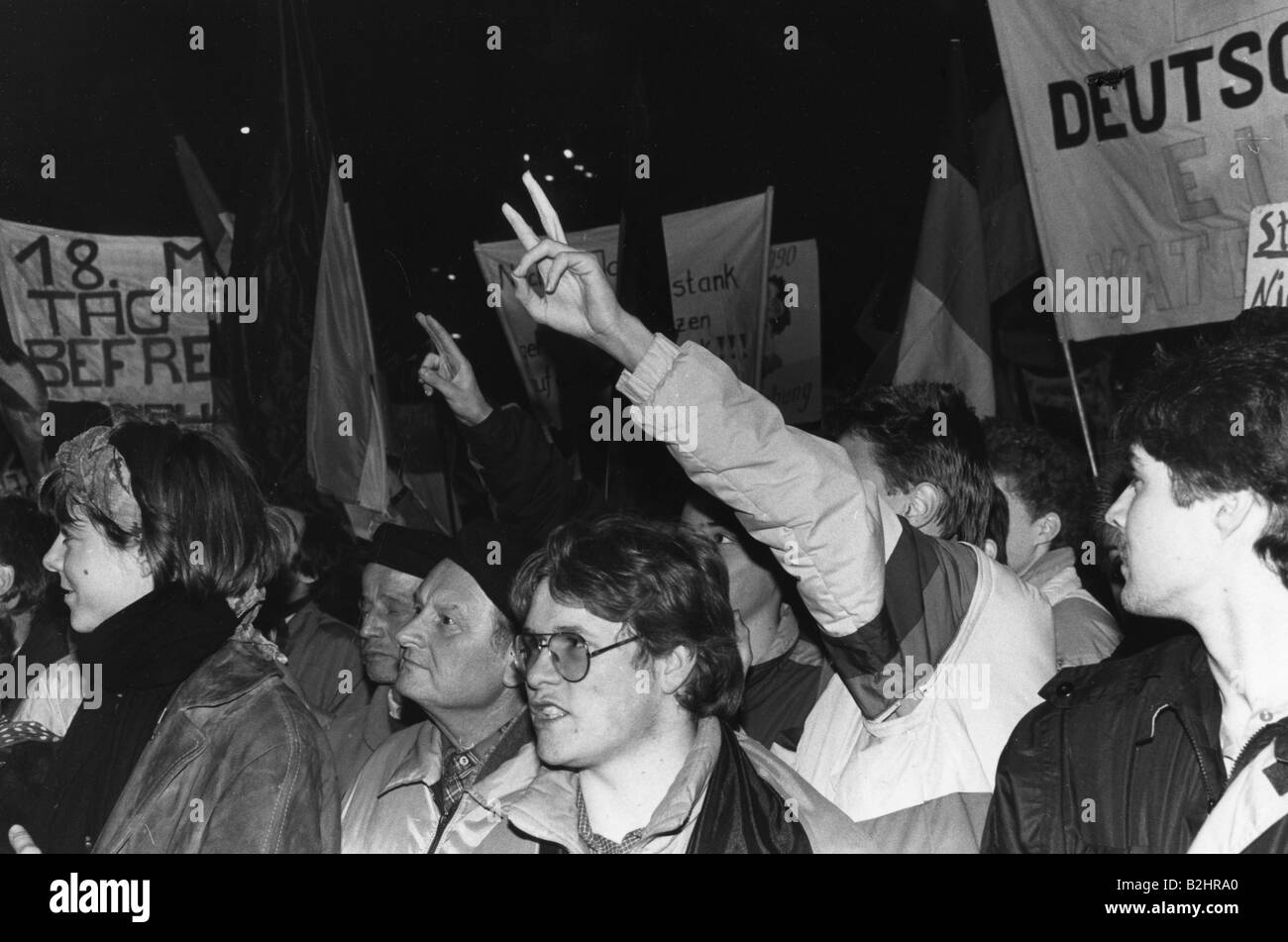 Demonstration german reunification Black and White Stock Photos ...