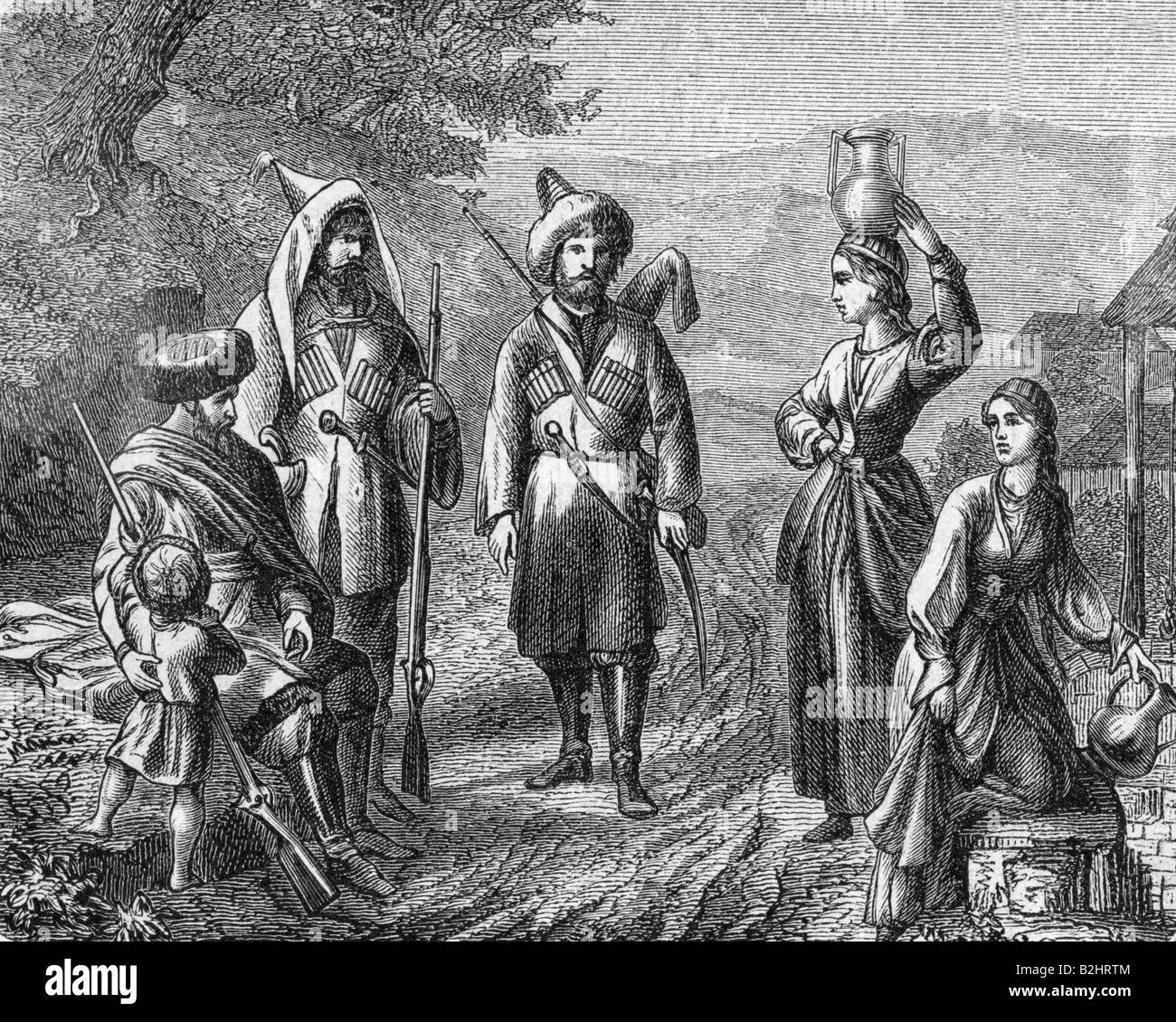 geografie/travel, Russia, people, Caucasians, engraving, 19th century ...