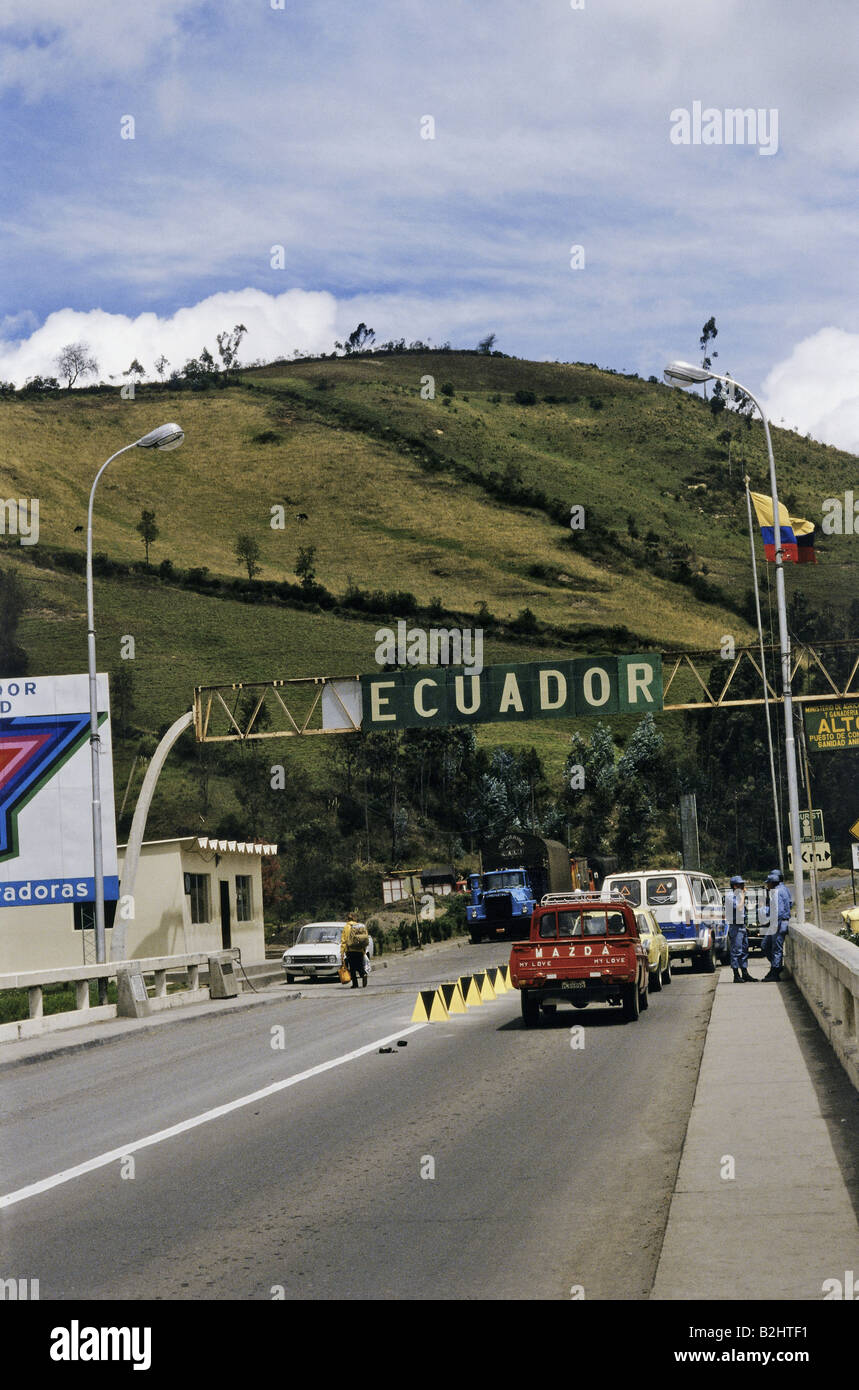 border, border crossing from Columbia to Ecuador, South America, sign ...