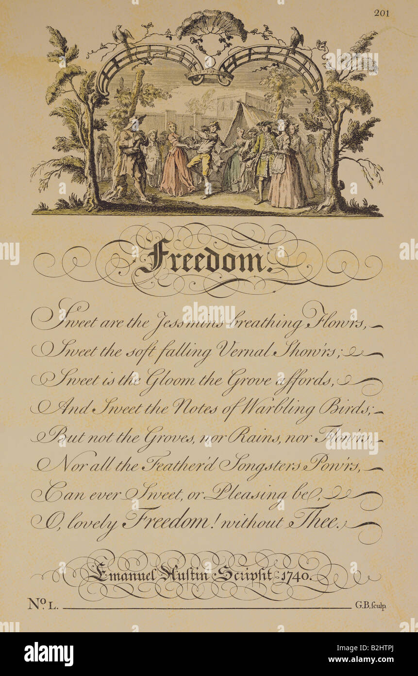 writing, scripture, handwriting by E. Austin, "Freedom", 1740, from ...