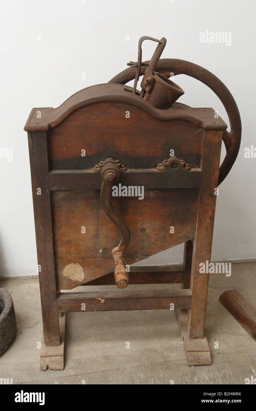 Manual operated maize cob sheller, in the ethnography museum of Capelas ...