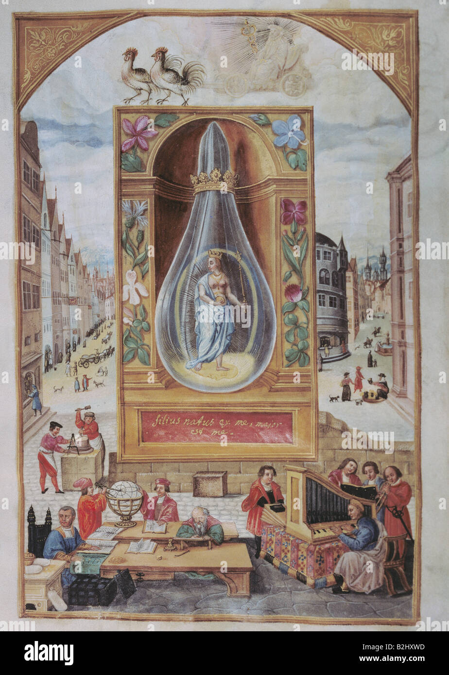 alchemy, allegory, vial with virgin, miniature, "Splendor Solis ...