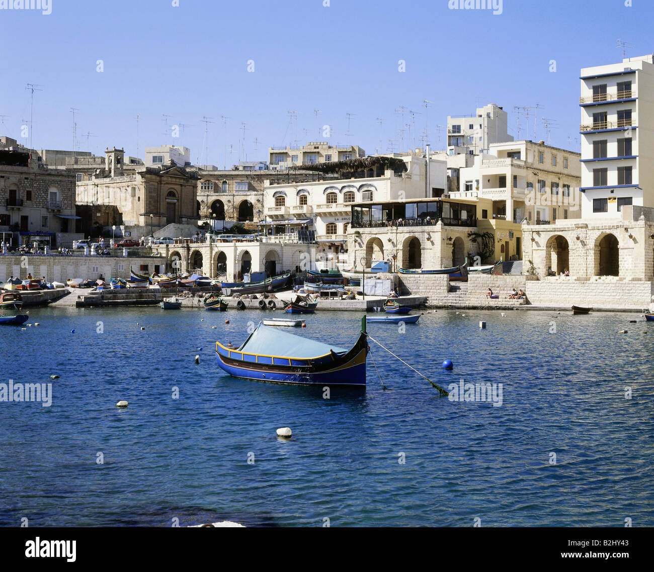 geography / travel, Malta, St. Julian£s, fishing port, harbour, boat ...