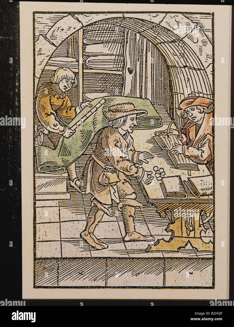 trade, merchants, draper, from H. Grammateus, "Rechnung auf ...